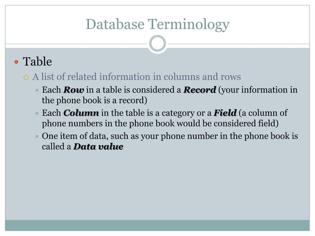 Database Concepts And Terminologies Pptx Databases Computer
