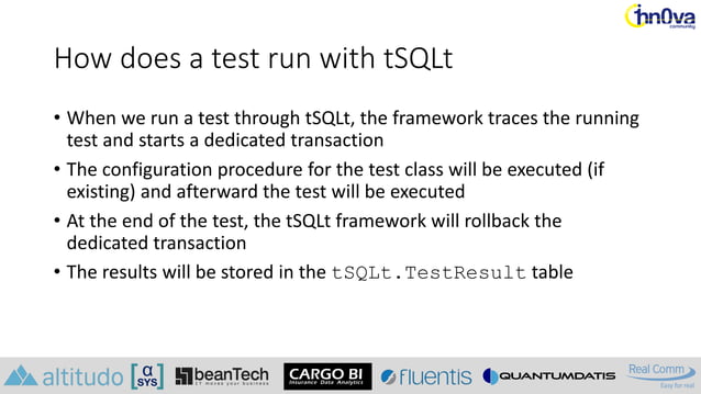 Database development unit test with tSQLt | PPT