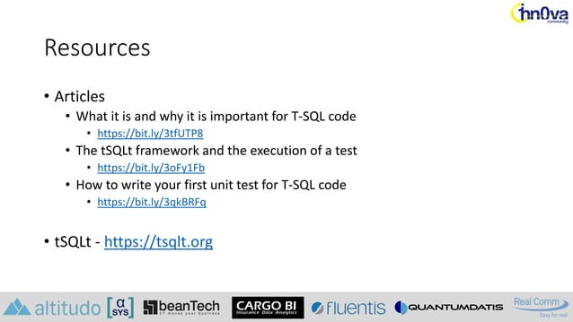 Database development unit test with tSQLt | PPT