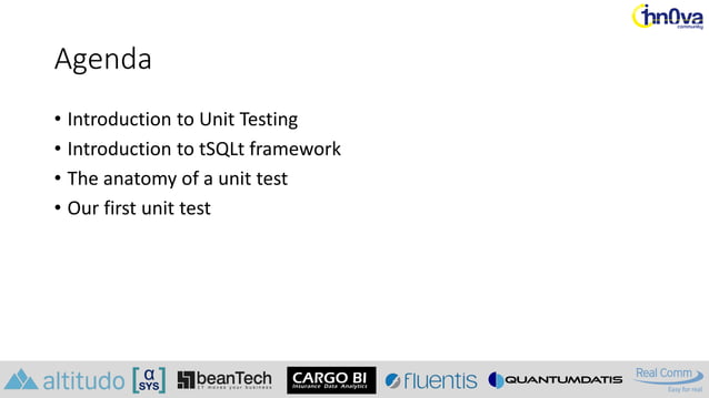Database development unit test with tSQLt | PPT