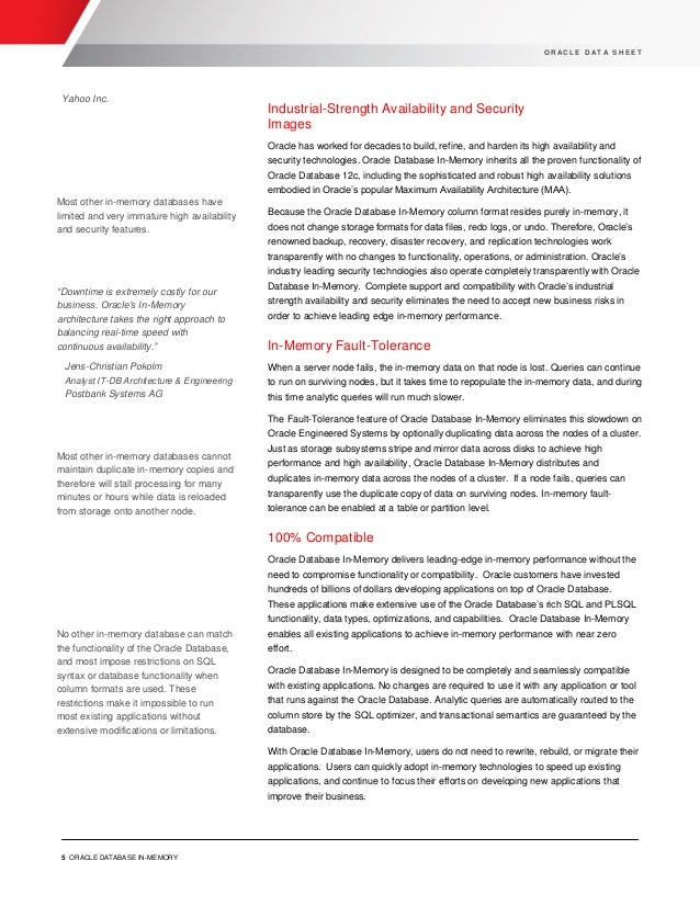 Oracle12c Database in-memory Data Sheet