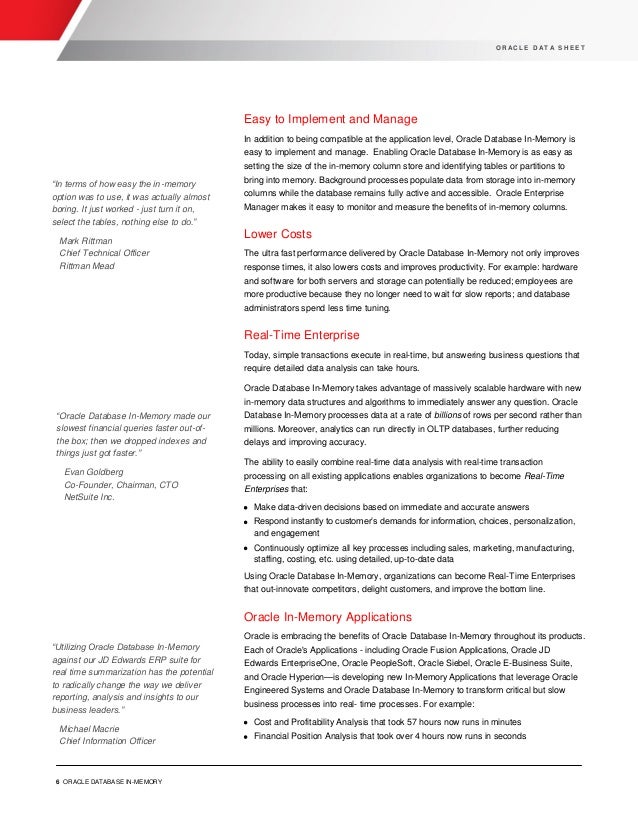 Oracle12c Database in-memory Data Sheet