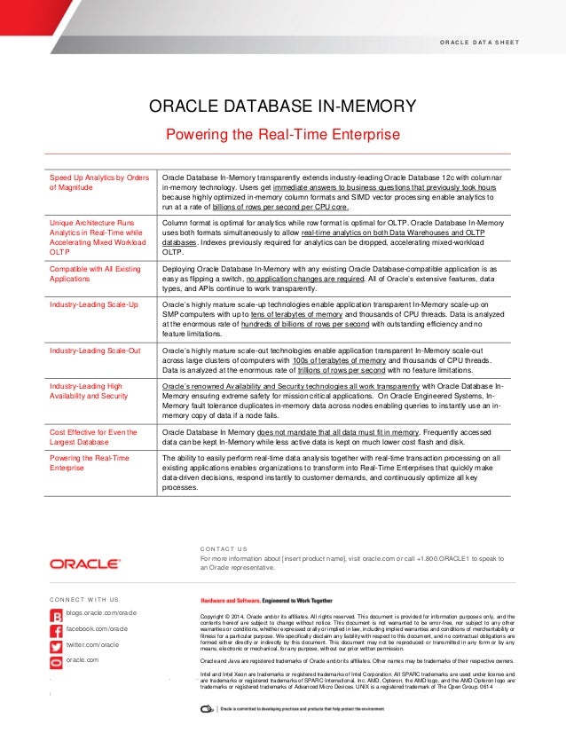 Oracle12c Database in-memory Data Sheet