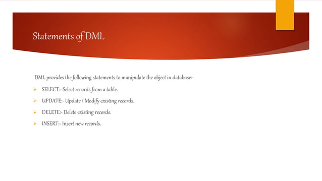 DDL And DML | PPTX | Databases | Computer Software and Applications
