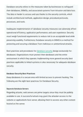 Locking Down Your Data: Best Practices for Database Security | PDF