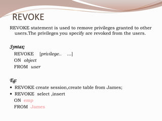 Database administration commands | PPT