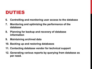 Database Administrator - Job Scope | PPT