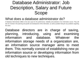 Database administrator: job description, salary and future scope | PPT