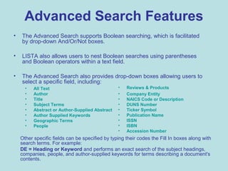LISTA Database Analysis | PPT