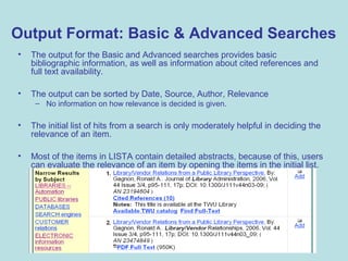 LISTA Database Analysis | PPT