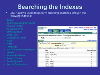 LISTA Database Analysis | PPT