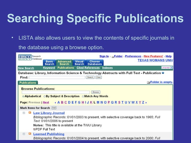 LISTA Database Analysis | PPT