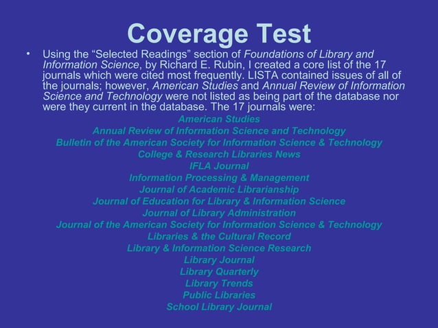 LISTA Database Analysis | PPT