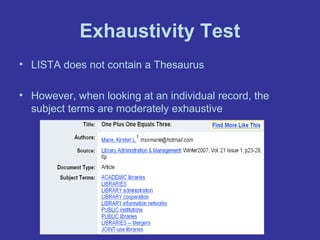 LISTA Database Analysis | PPT