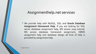 Data base assignment help | PPT