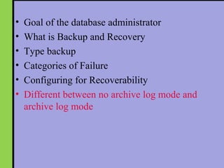 Database backup and recovery basics | PPT