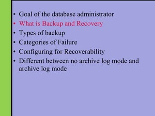 Database backup and recovery basics | PPT
