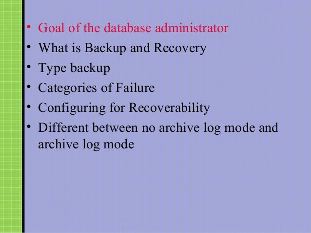 Database backup and recovery basics