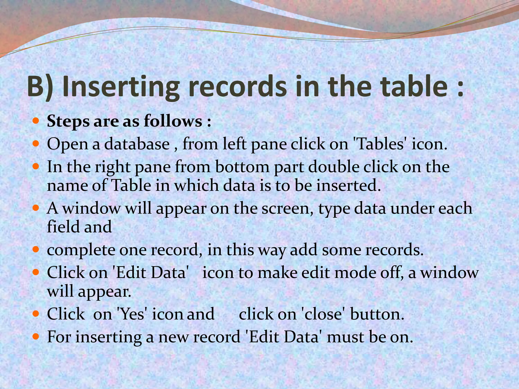 Database concepts using libre office base | PPTX