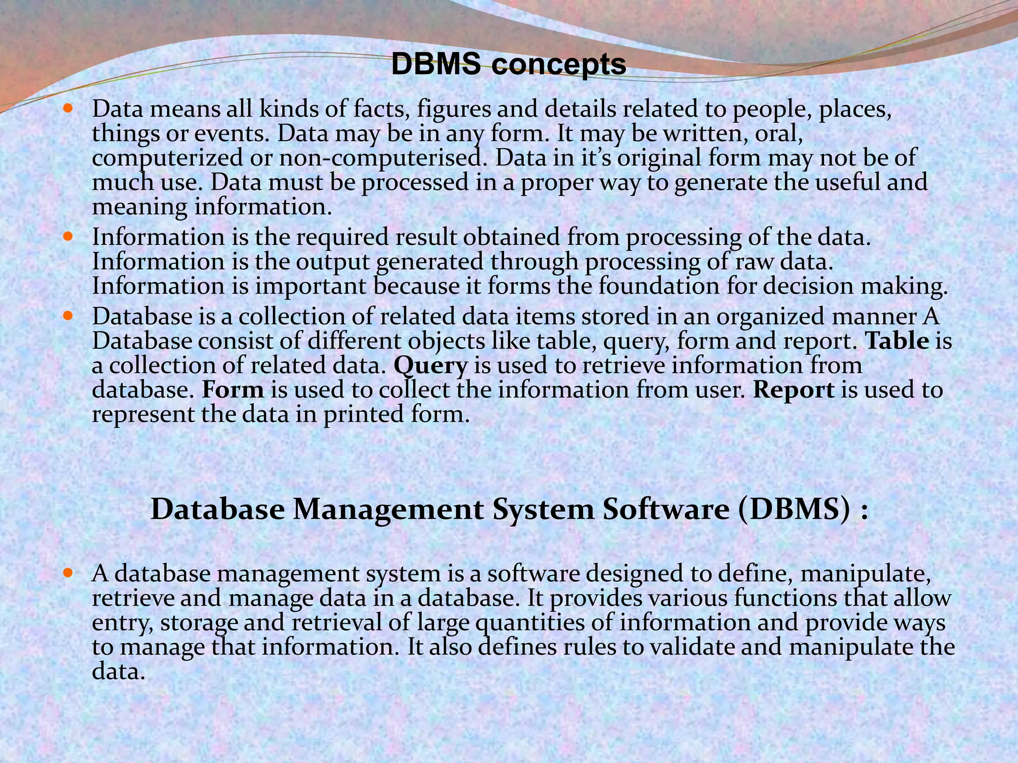 Database concepts using libre office base | PPTX
