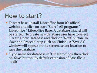 Database concepts using libre office base | PPTX