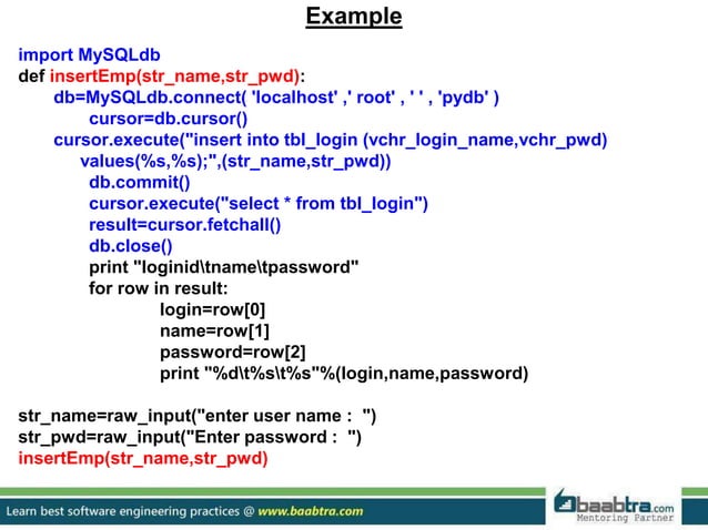 Database connectivity in python | PPTX