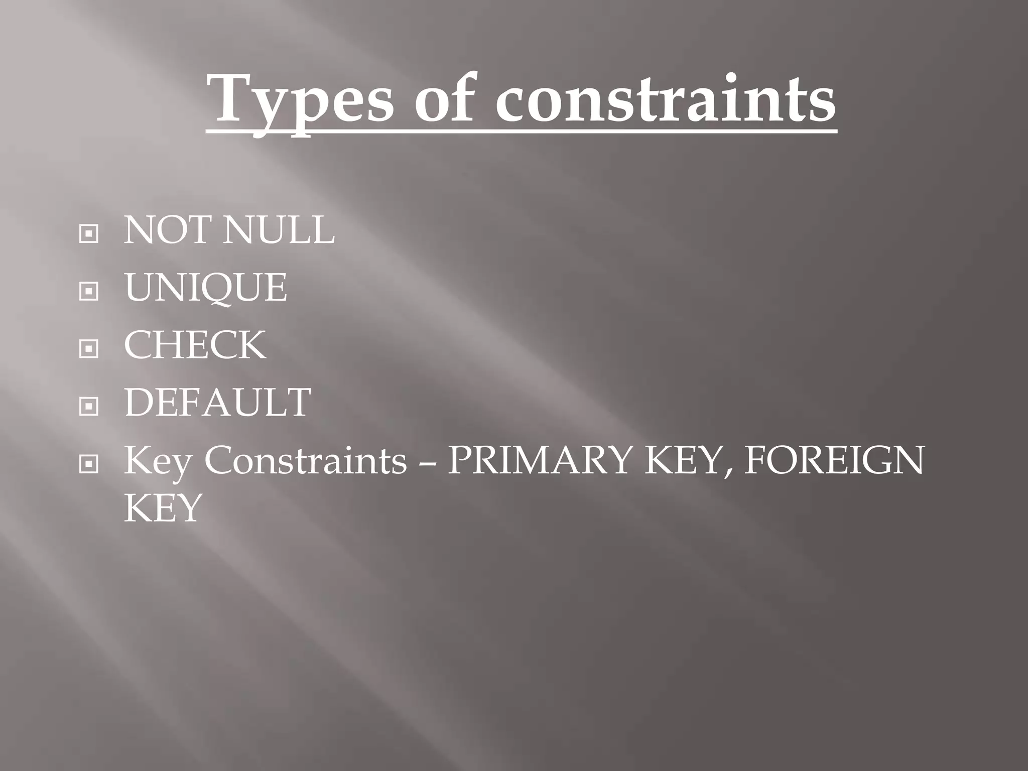 DATABASE CONSTRAINTS | PPTX