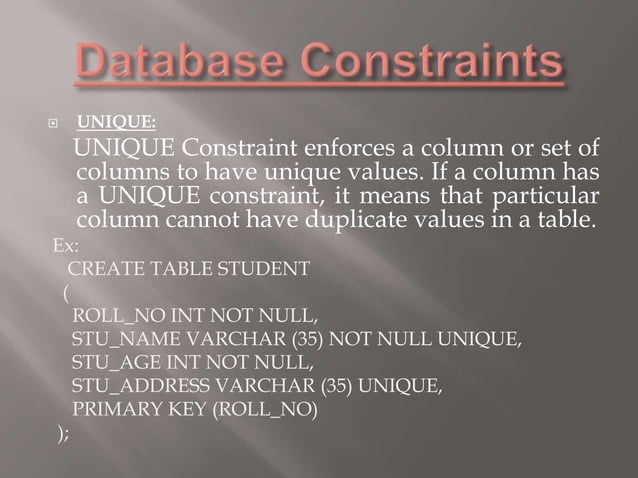 DATABASE CONSTRAINTS | PPTX