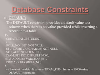 DATABASE CONSTRAINTS | PPTX