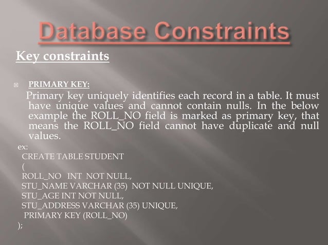 DATABASE CONSTRAINTS | PPTX