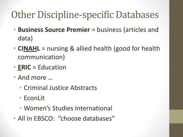 Choosing Databases in EBSCO | PPTX | Databases | Computer Software and Applications