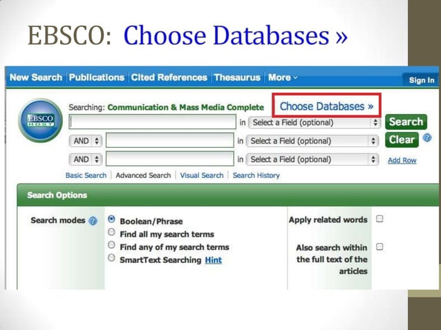 Choosing Databases in EBSCO | PPTX | Databases | Computer Software and Applications
