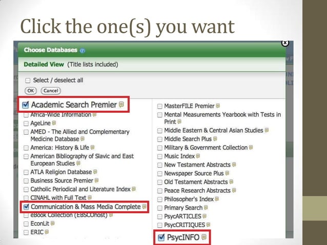 Choosing Databases in EBSCO | PPTX | Databases | Computer Software and Applications