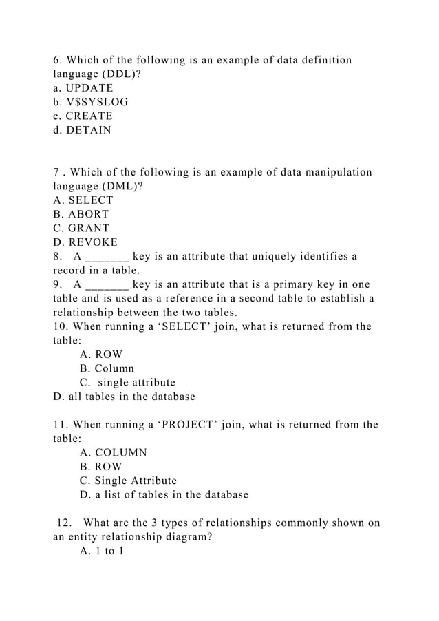 Database Design Mid Term ExamSpring 2020Name ________________.docx