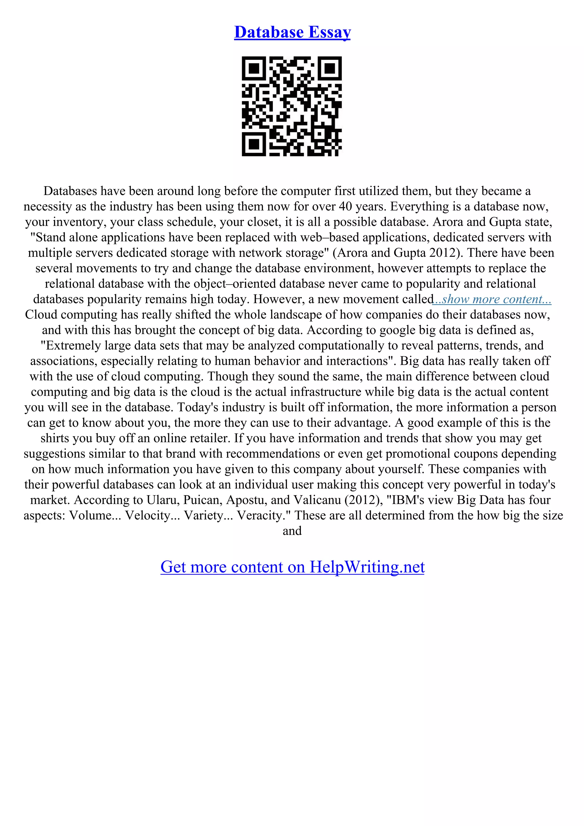 Database Essay | PDF