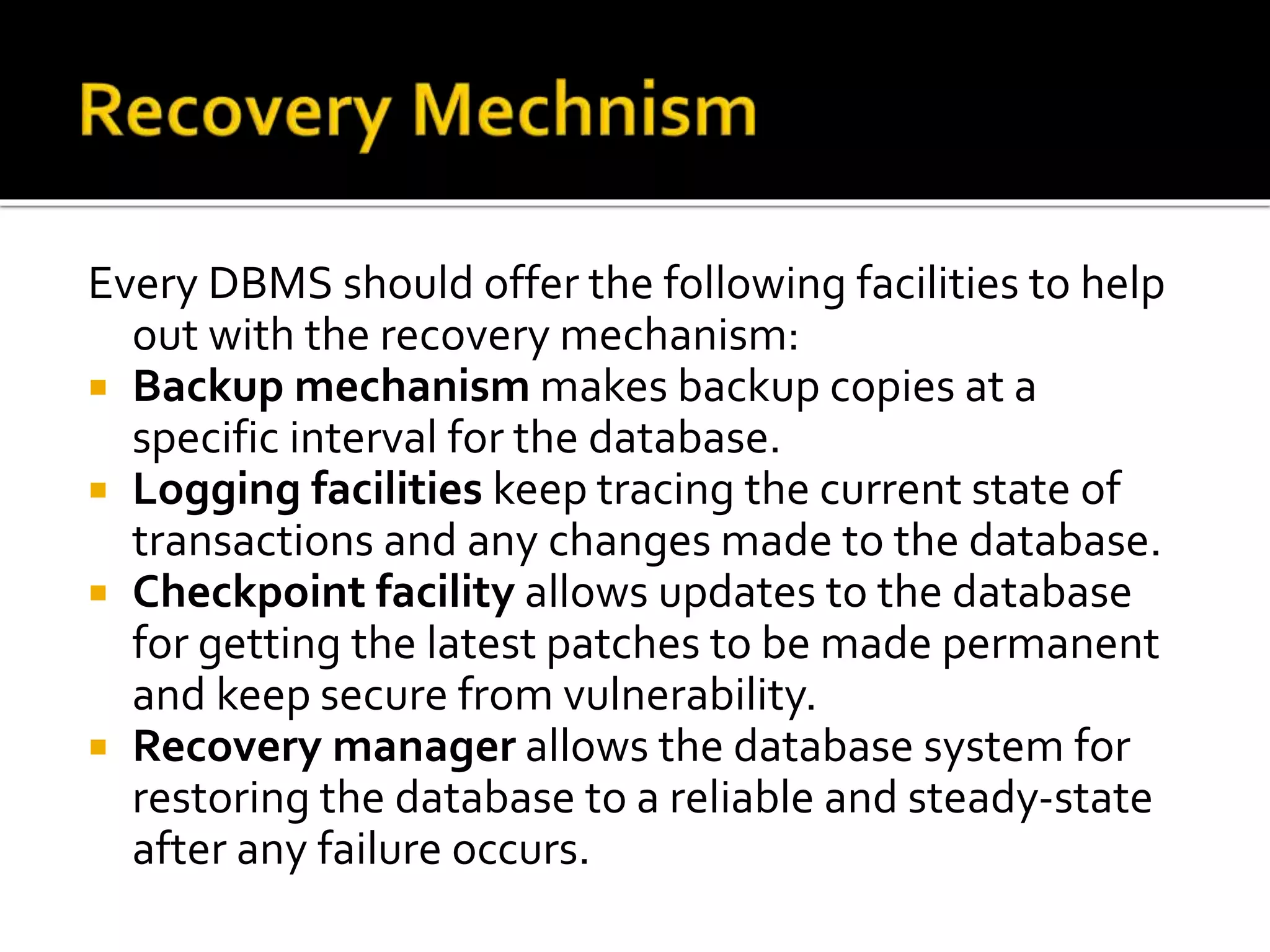 Database failure and recovery 1 | PPTX