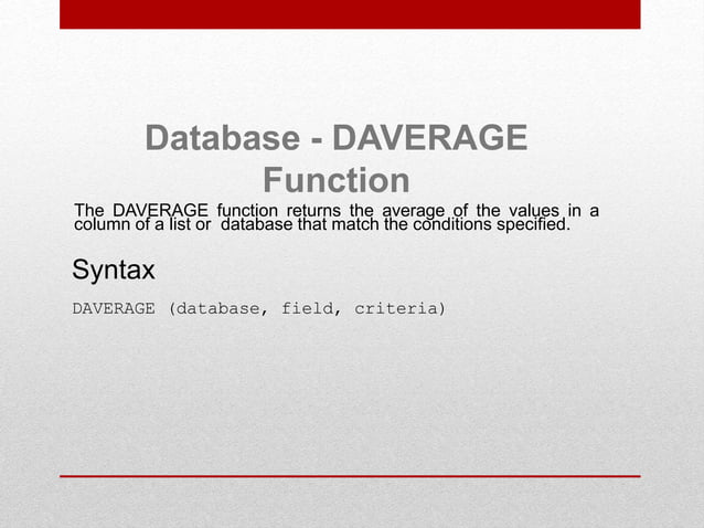 Excel Database Function Ppt