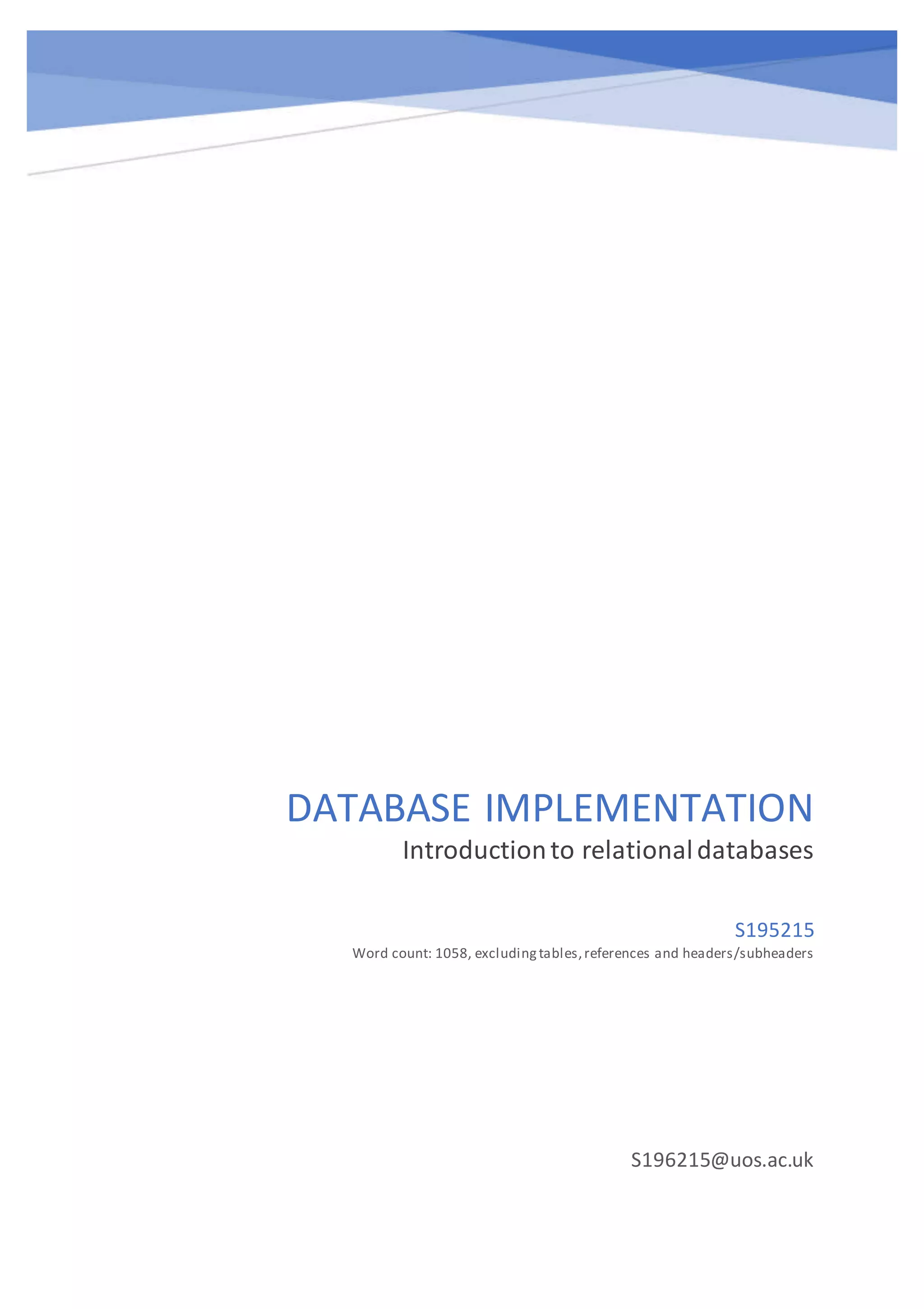 Relational Database Analysis And Implementation Docx