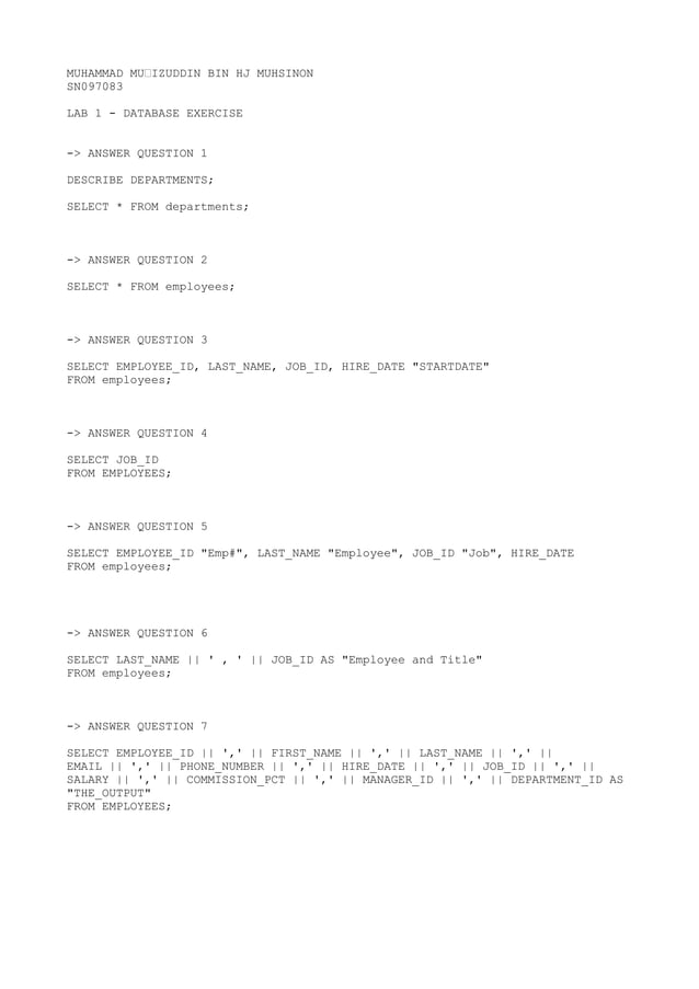 Database lab1 | TXT | Databases | Computer Software and Applications
