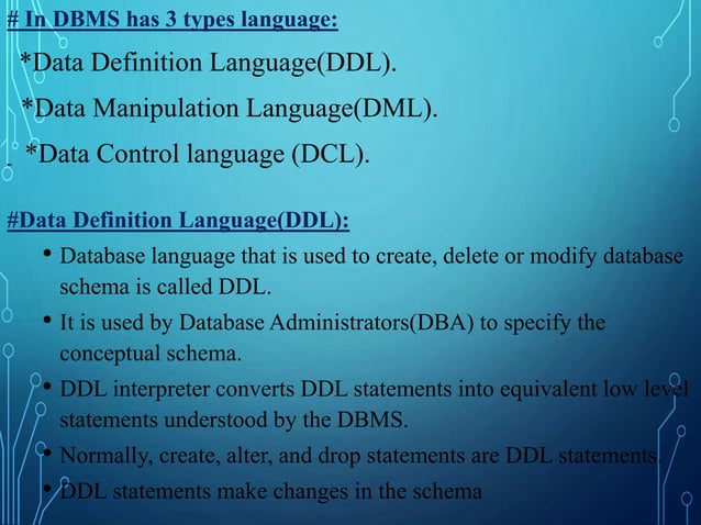 Database language | PPTX | Databases | Computer Software and Applications