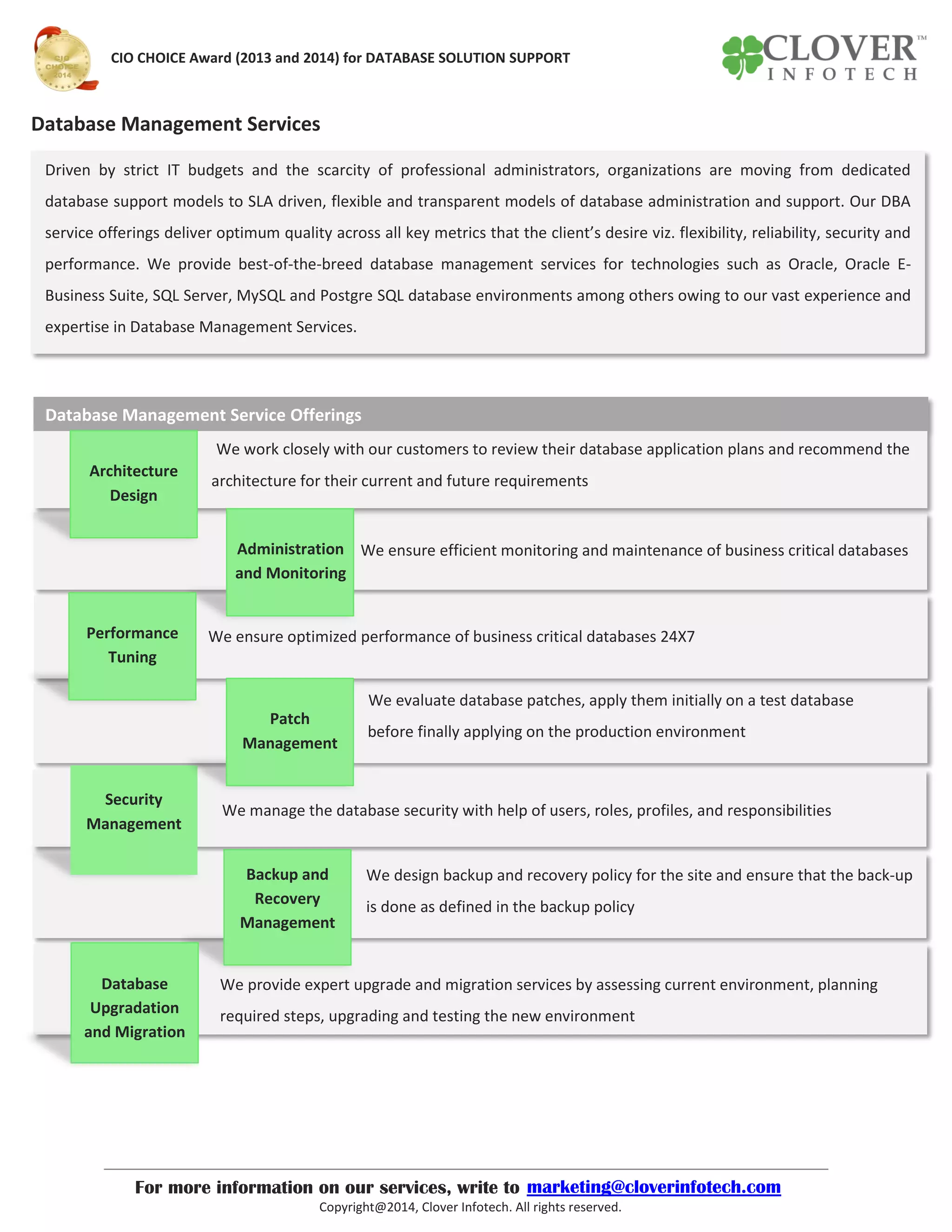 Database Management Services | Clover Infotech | PDF | Databases | Computer Software and ...