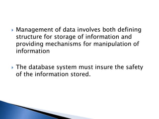 Data base management system | PPTX | Databases | Computer Software and Applications