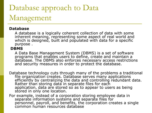 Data base management system | PPTX | Databases | Computer Software and Applications