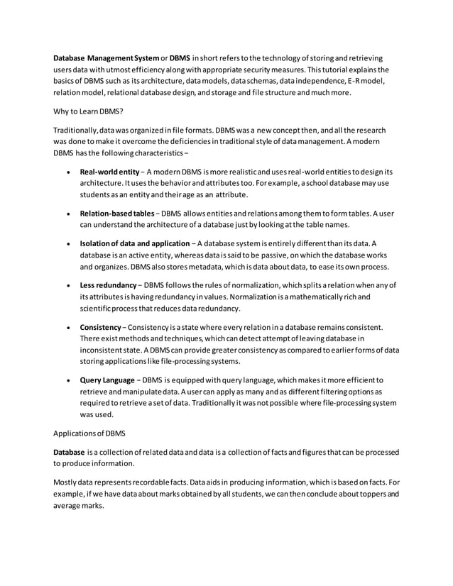 Database Management System.docx | Databases | Computer Software and Applications