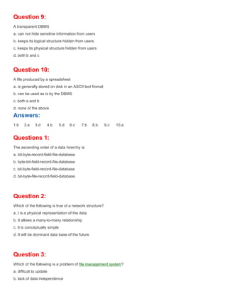 Database Management System And Design Questions | PDF