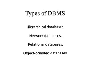 Database management system (dbms) | PPTX | Databases | Computer Software and Applications