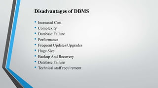 Database Management System (DBMS) | PPTX | Databases | Computer Software and Applications