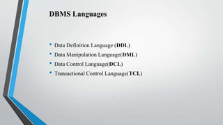 Database Management System (DBMS) | PPTX | Databases | Computer Software and Applications