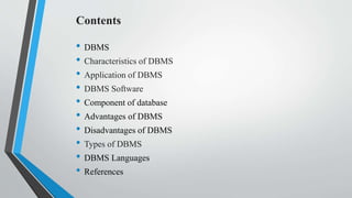 Database Management System (DBMS) | PPTX | Databases | Computer Software and Applications
