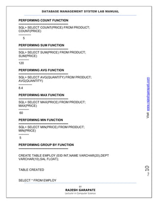 Database Management Systems Lab Manual | PDF